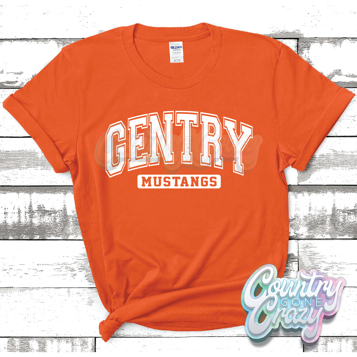 GENTRY MUSTANGS - DISTRESSED VARSITY - T-SHIRT — Country Gone Crazy
