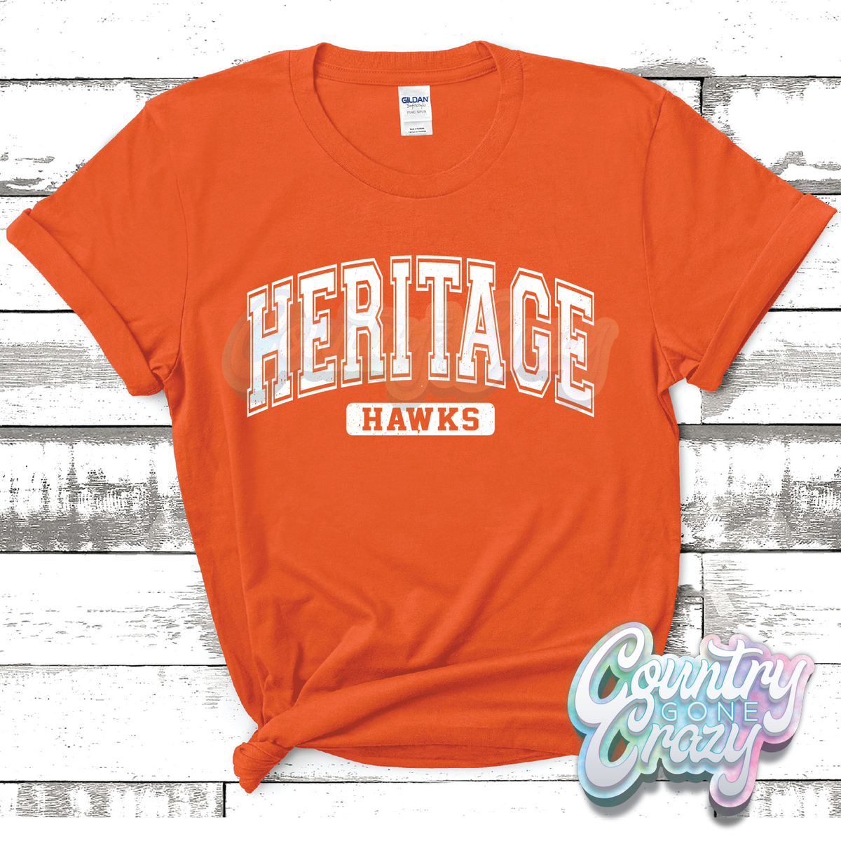 HERITAGE HAWKS - DISTRESSED VARSITY - T-SHIRT — Country Gone Crazy