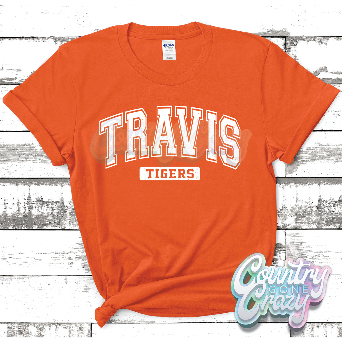 TRAVIS TIGERS - DISTRESSED VARSITY - T-SHIRT — Country Gone Crazy
