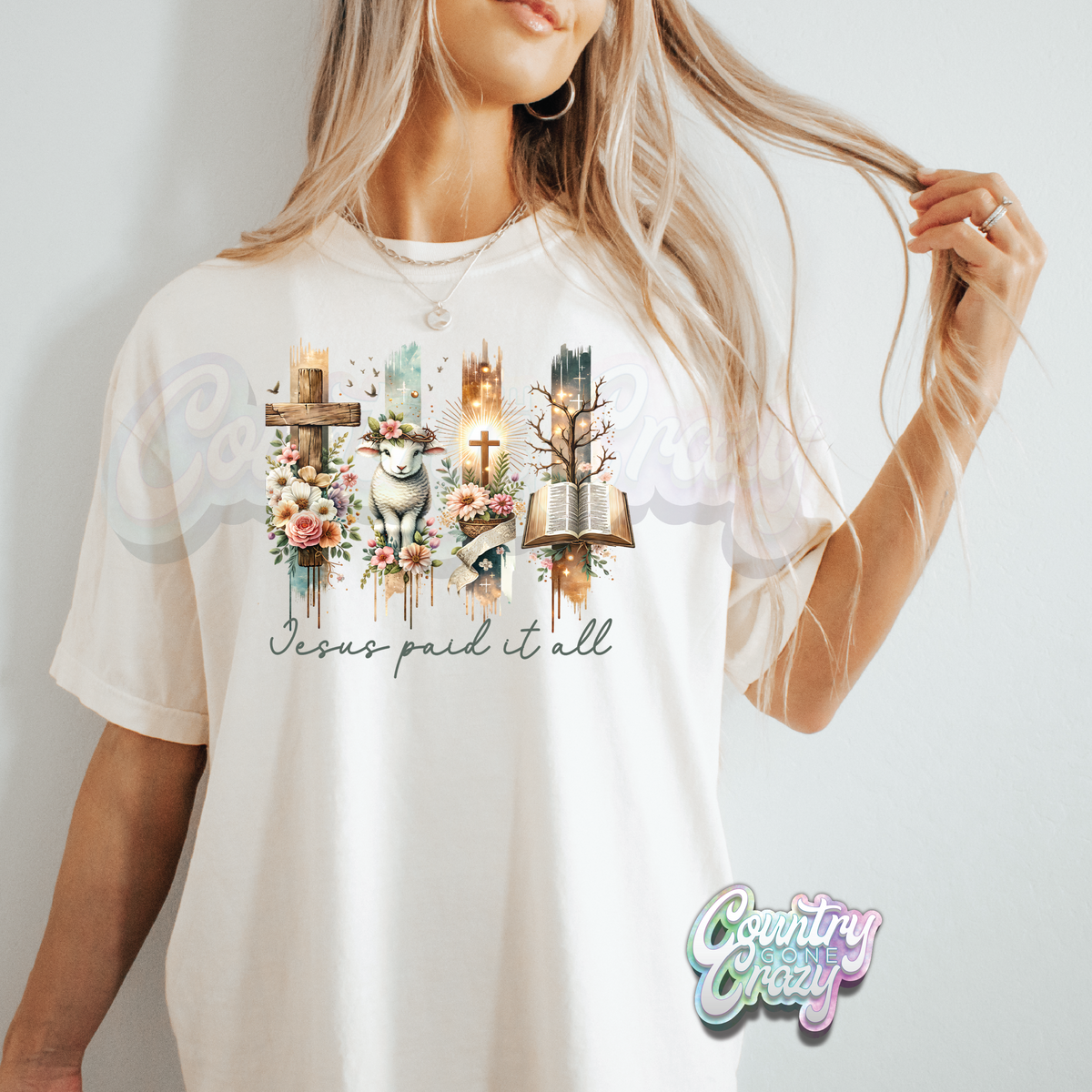 JESUS PAID IT ALL - NATURAL T-SHIRT — Country Gone Crazy