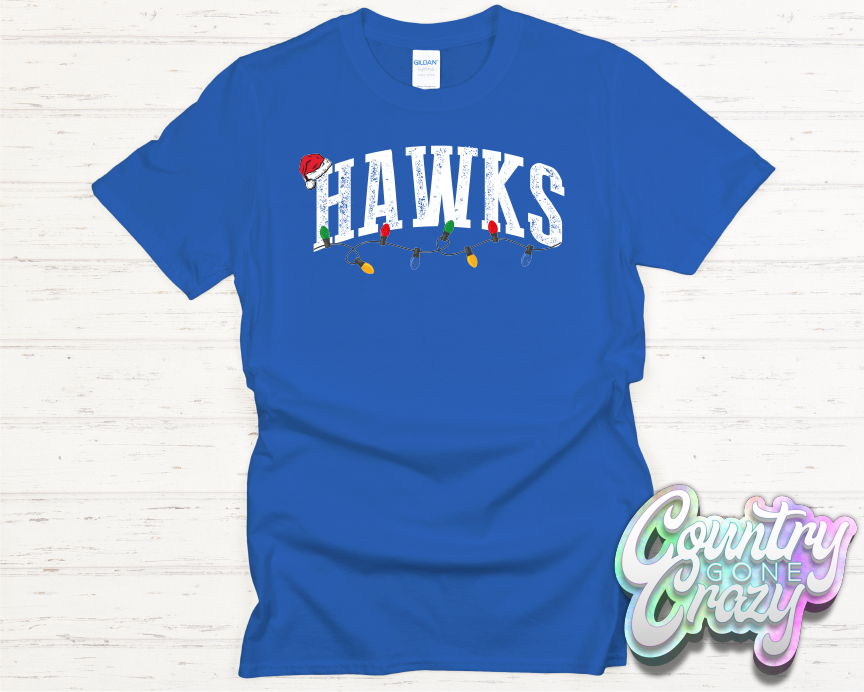 HAWKS - CHRISTMAS LIGHTS - T-SHIRT — Country Gone Crazy