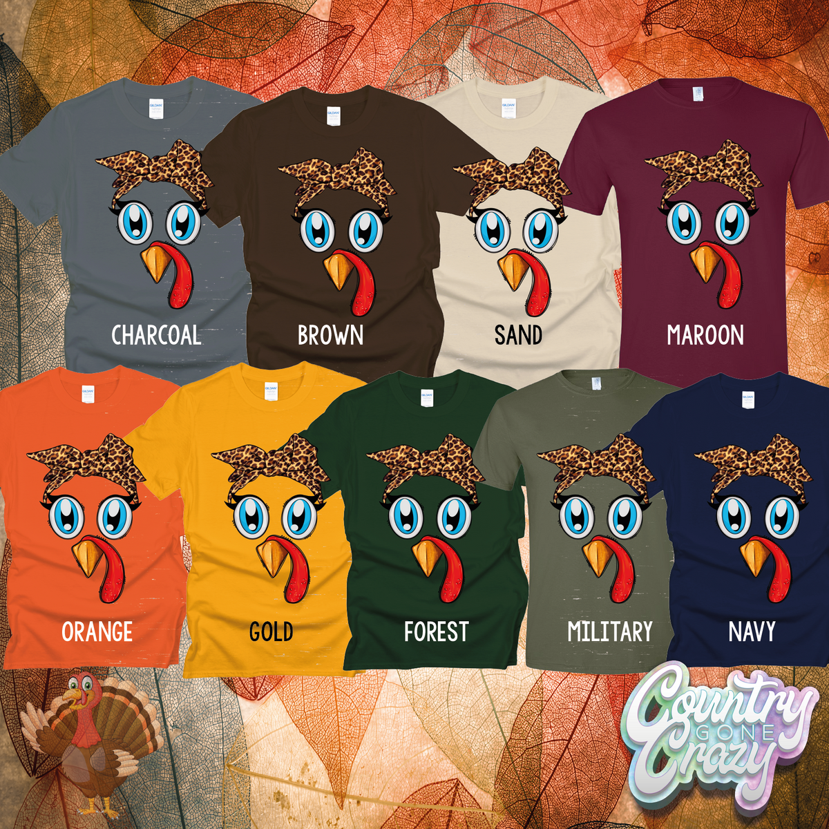 Turkey Face with Cheetah Bow •• T-Shirt — Country Gone Crazy