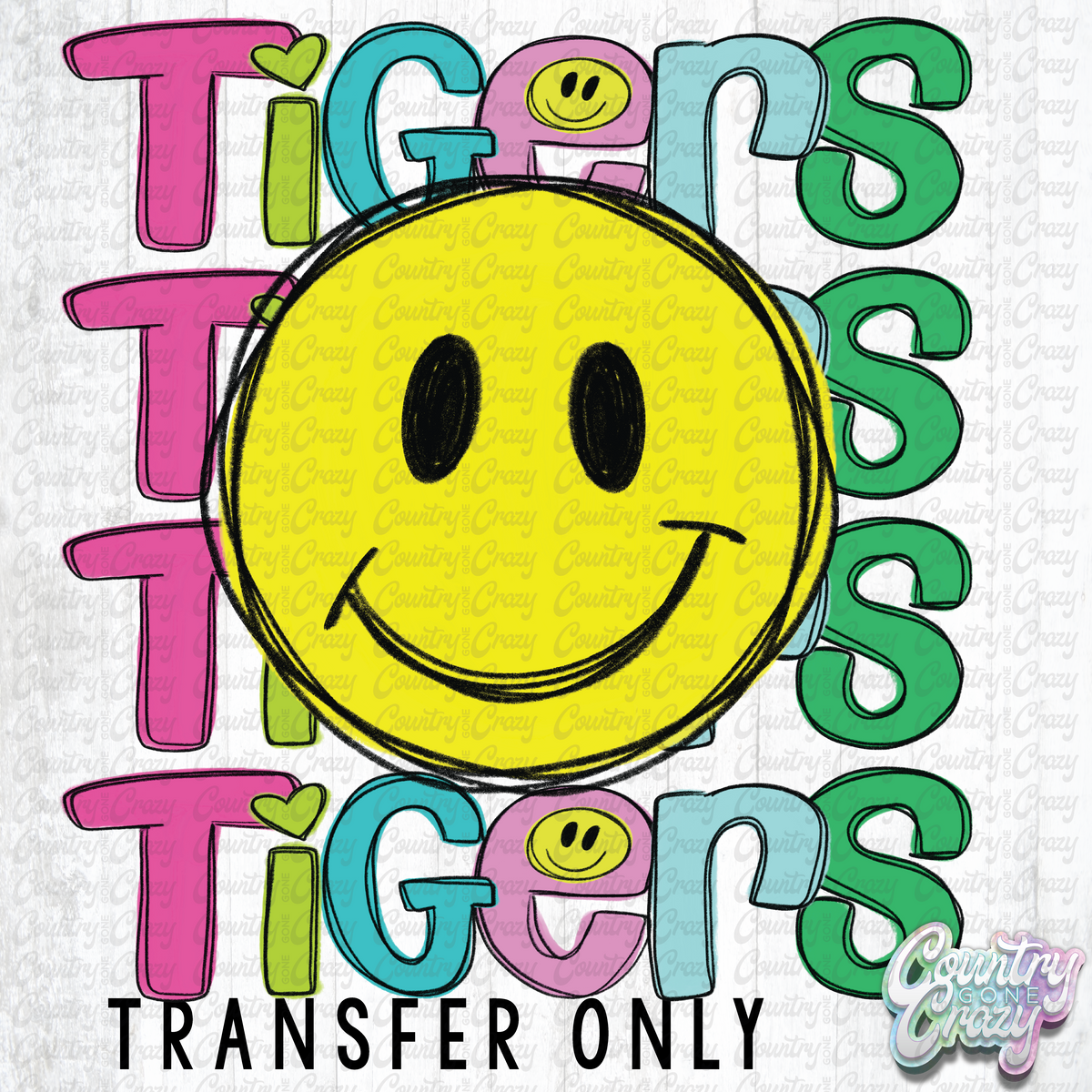 HT2442 • TIGERS SMILEY — Country Gone Crazy